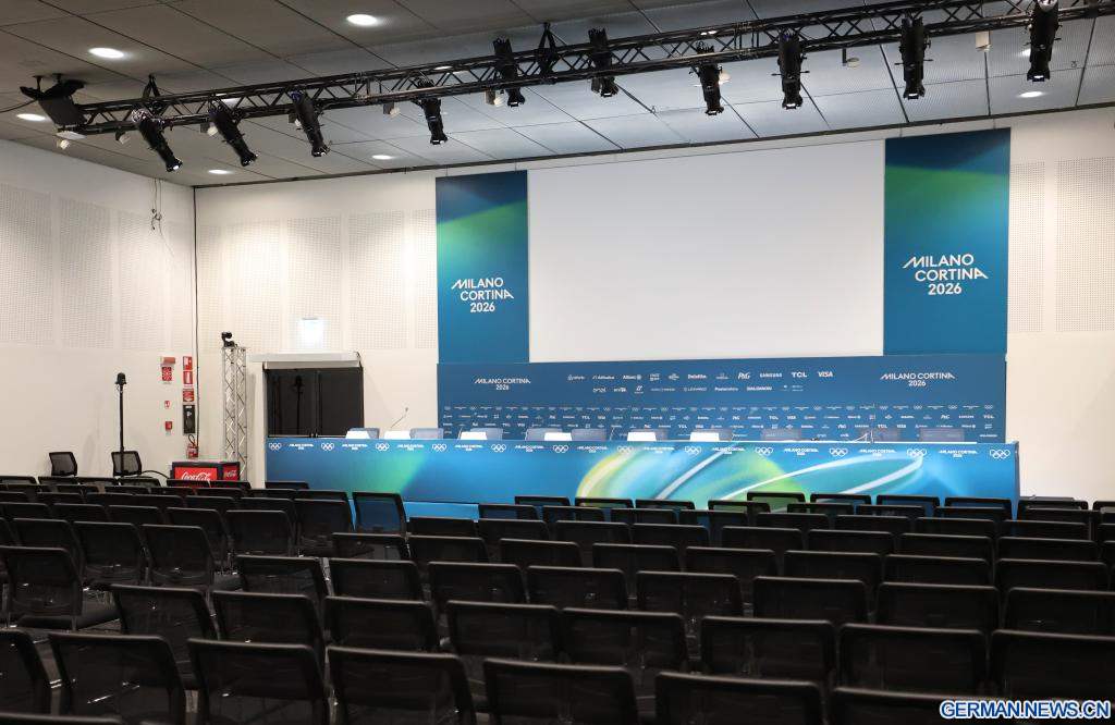 Ein Blick auf Hauptmedienzentrum der Olympischen Winterspiele Milano ...