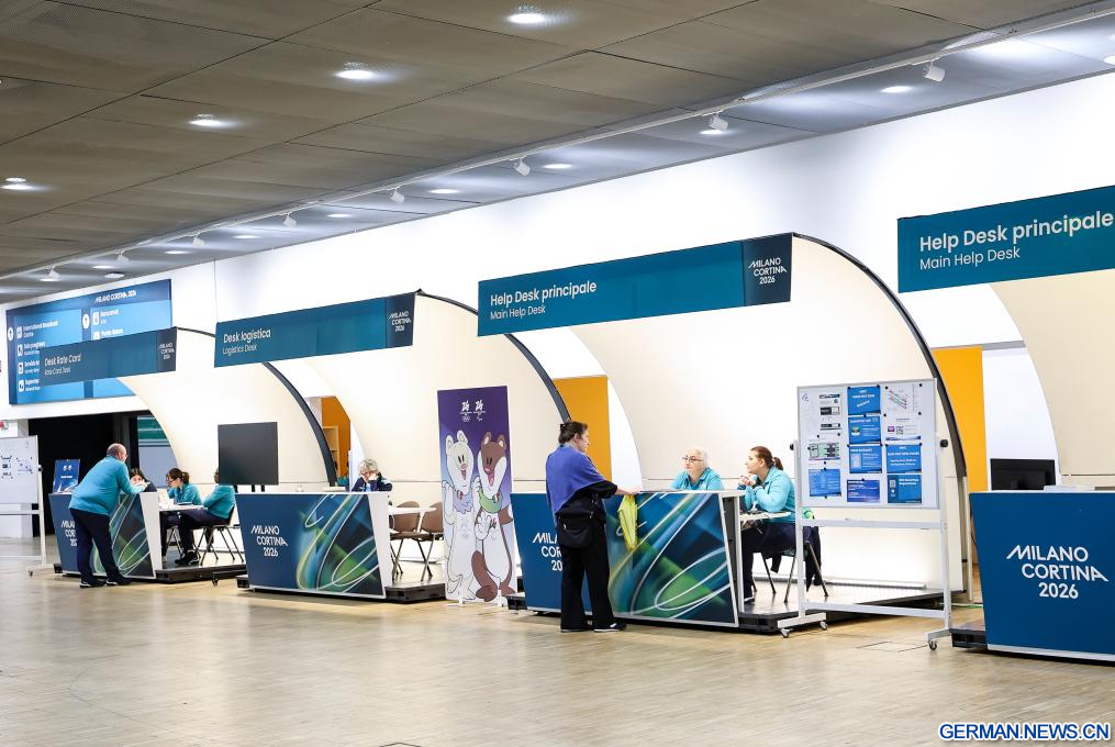 Ein Blick auf Hauptmedienzentrum der Olympischen Winterspiele Milano ...