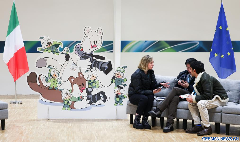 Ein Blick auf Hauptmedienzentrum der Olympischen Winterspiele Milano ...